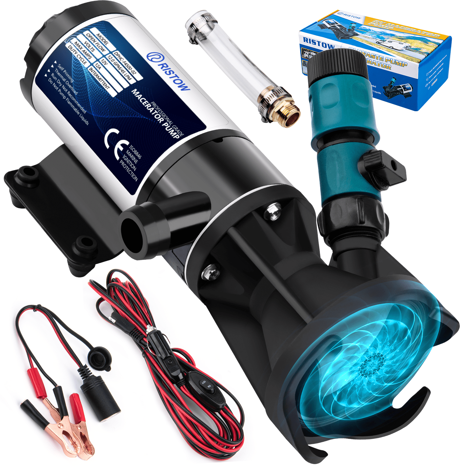 RISTOW RV Macerator Pump 12V 12-15GMP, RV Waste Pump with Garden Hose ...