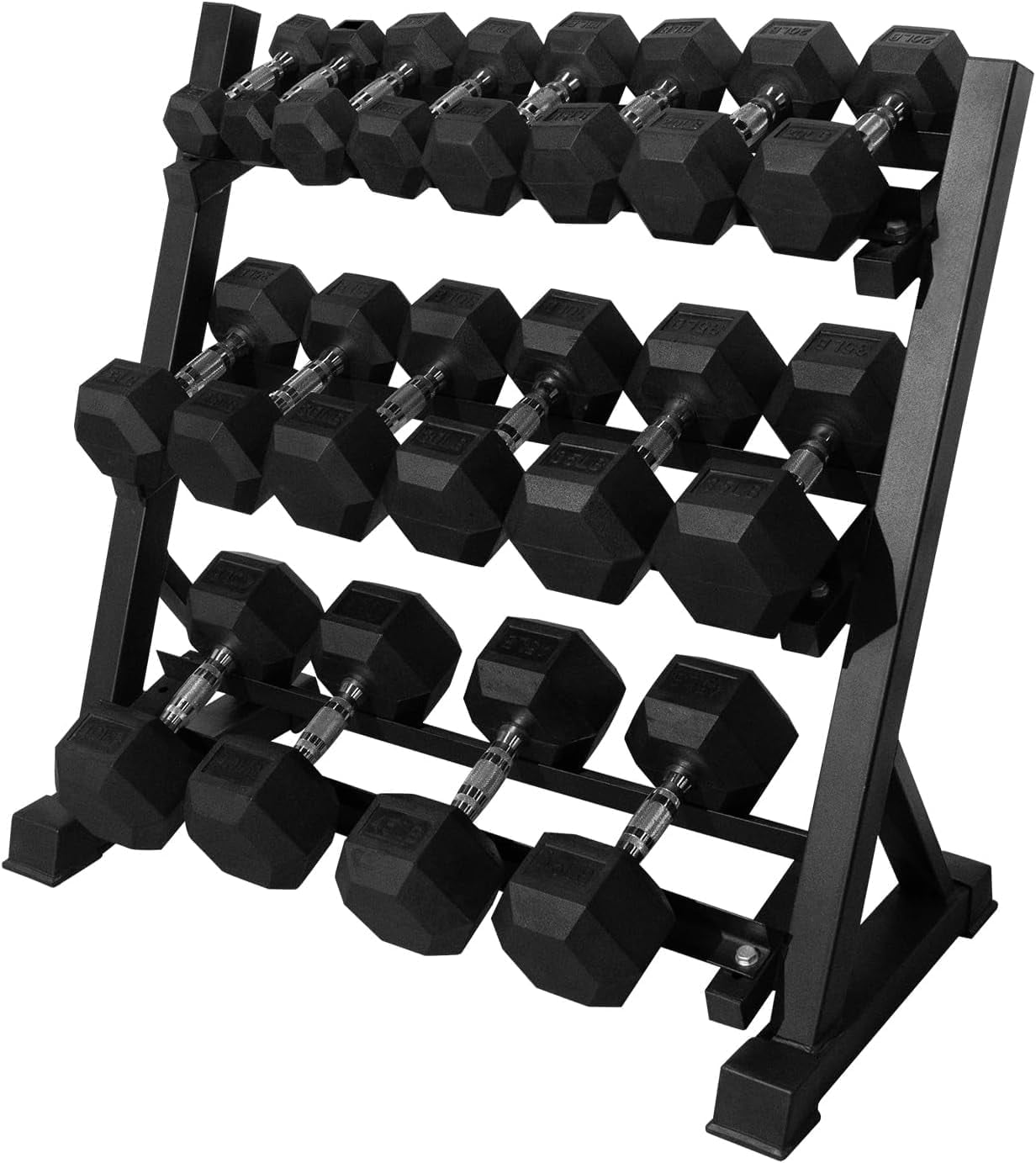 RitFit 450 LB Rubber Hex Dumbbells Set with Optional Dumbbell Rack ...