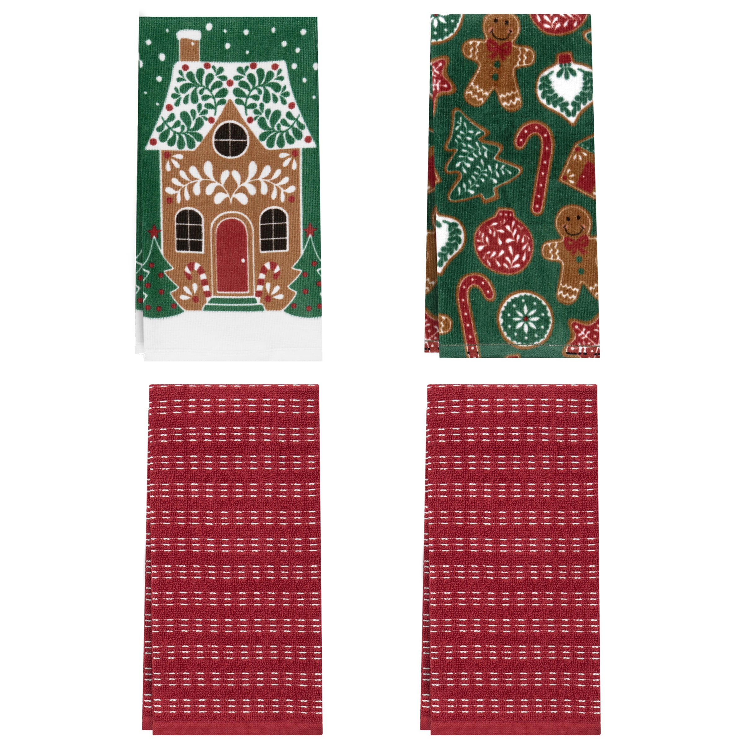 RITZ 100% Cotton Holiday Kitchen Towels, Set of 4, Cookie House Dish ...