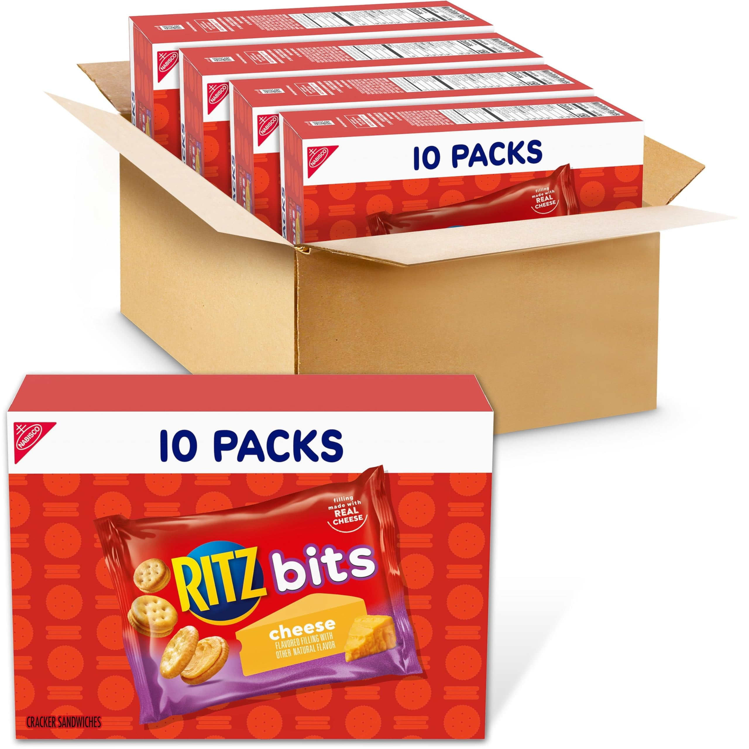 RITZ Bits Cheese Sandwich Crackers, Bulk Lunch Snacks, 40 Snack Packs ...