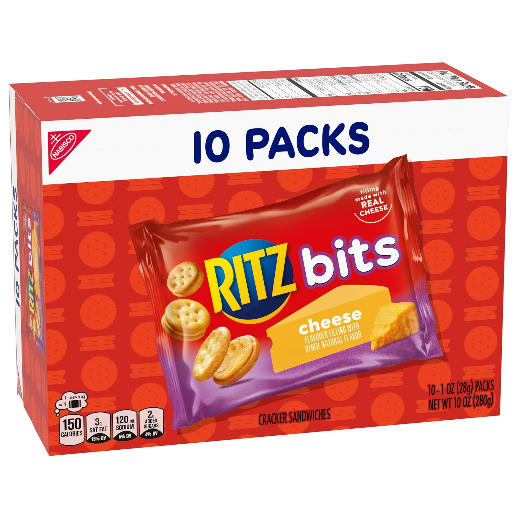 RITZ Bits Cheese Sandwich Crackers, Lunch Snacks, 10 Snack Packs - 2 ...