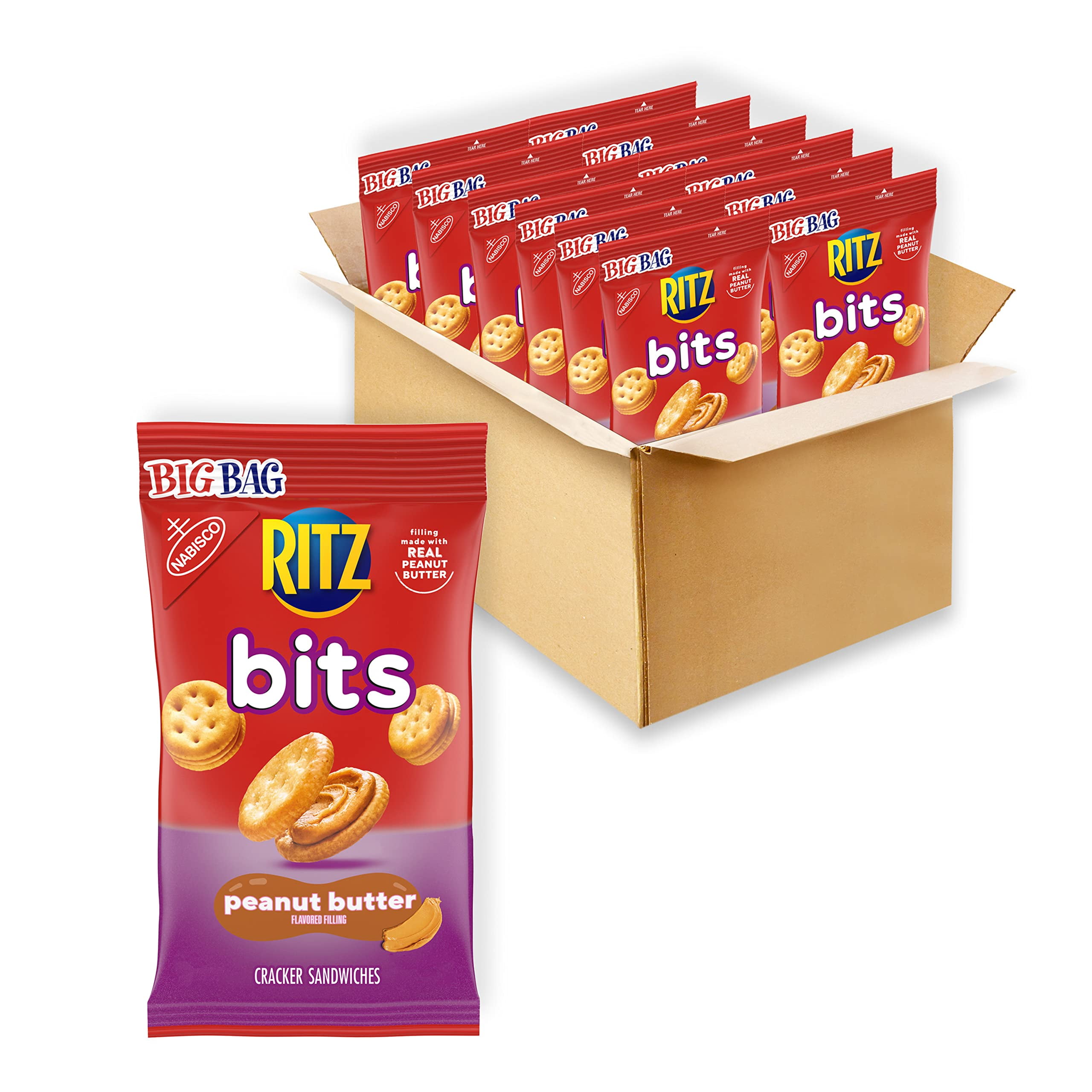 RITZ Bits Peanut Butter Cracker Sandwiches, Big Bag, 3 Ounce (Pack of ...