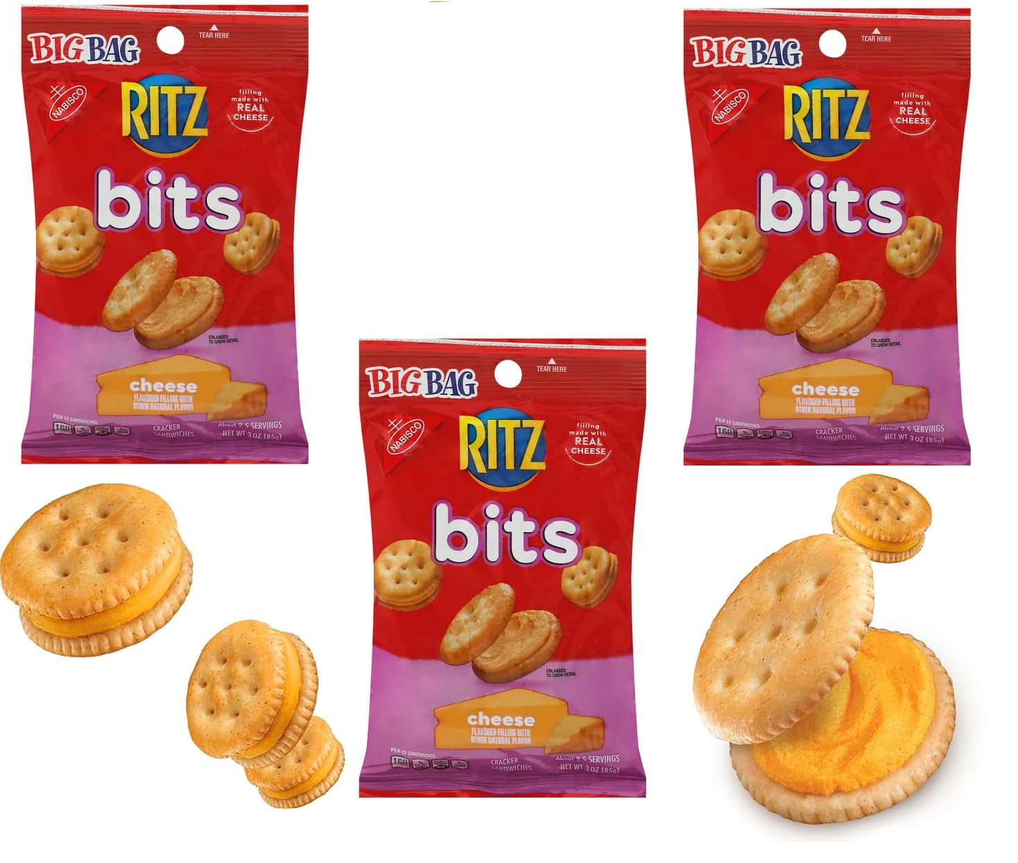 RITZ Bits Sandwiches, 3 Ounce Bags Packed with Irresistible -Filled Mini s for Snacking Delights ...