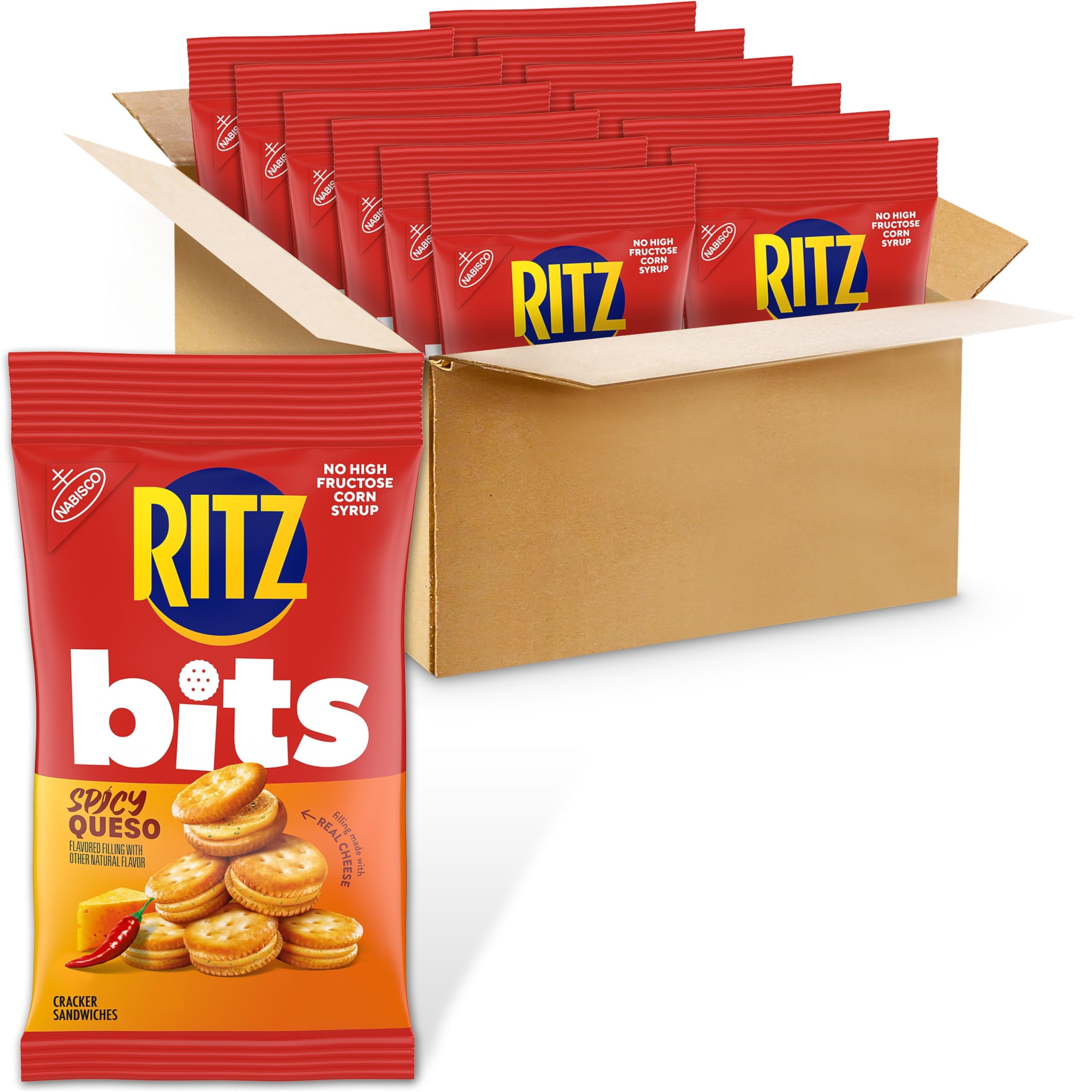 RITZ Bits Spicy Queso MFF30 Cheese Sandwich Crackers, Snacks for Kids ...