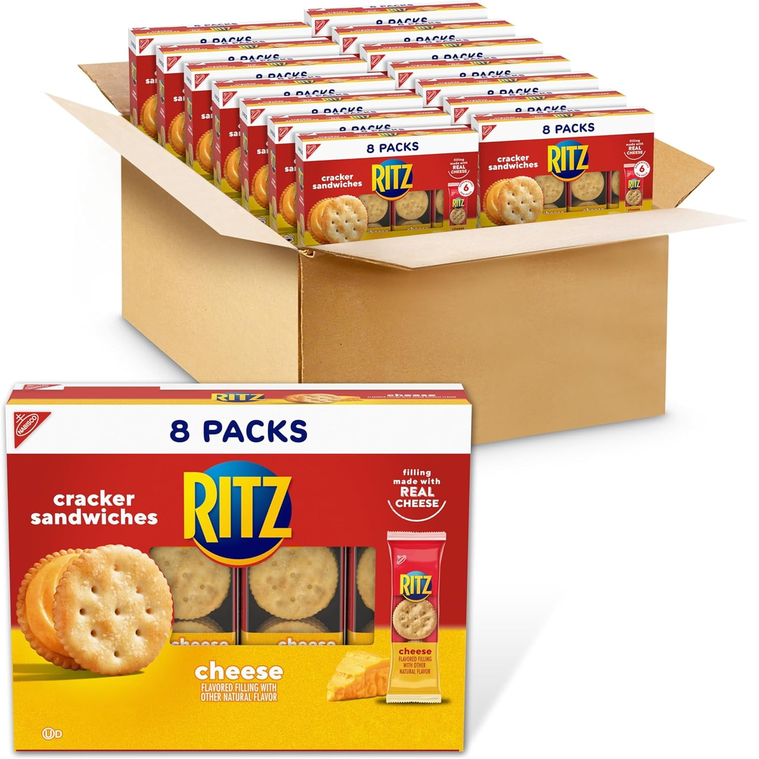 RITZ Cheese Sandwich Crackers, Lunch Snacks, 112 Snack Packs (14 Boxes ...