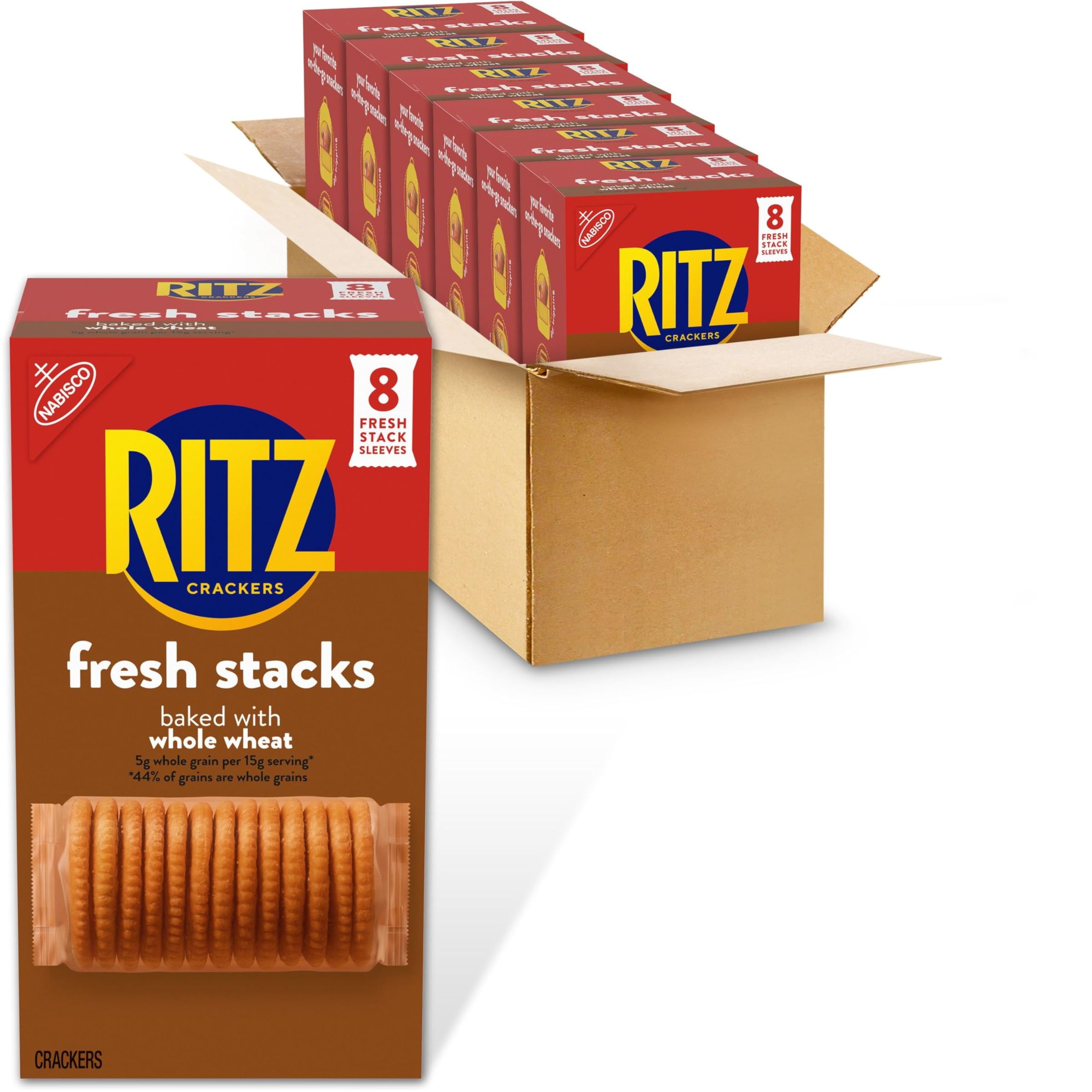 RITZ Fresh Stacks Whole Wheat Crackers, Bulk Travel Snacks, 6 Boxes (48 ...