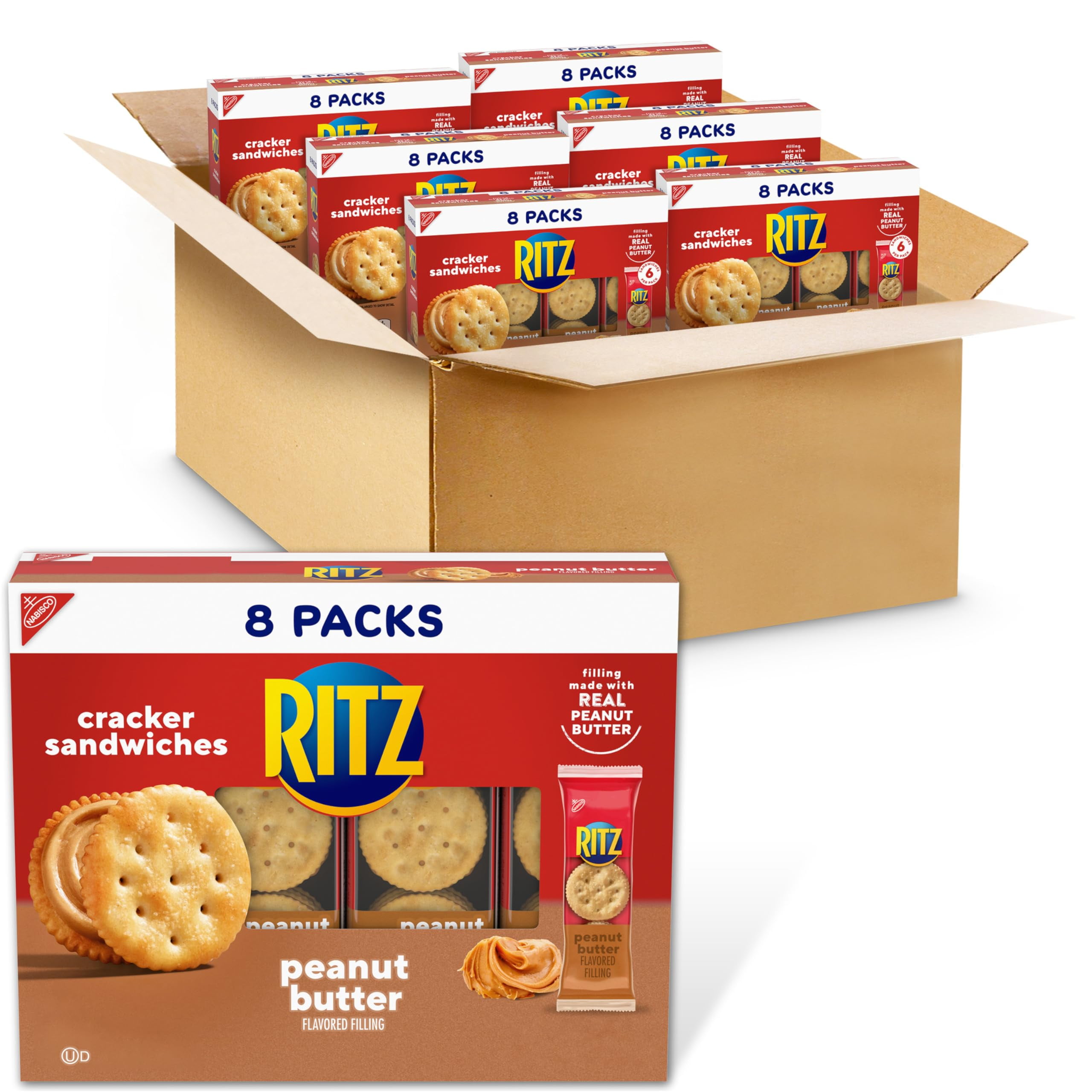 RITZ Peanut Butter Sandwich MMF7 Crackers, 48 Snack Packs (6 Boxes, 6 ...