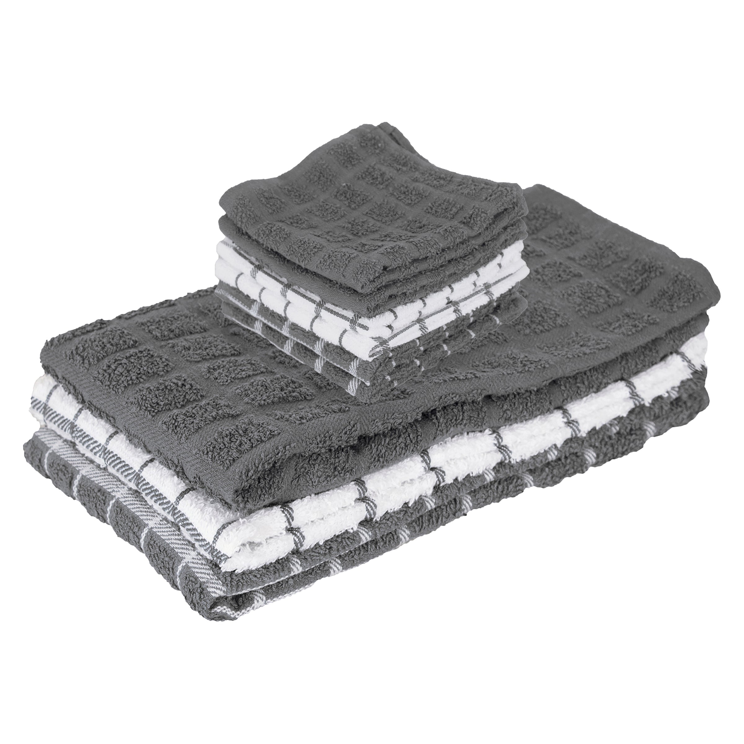 RITZ Terry Check Kitchen Towels Set, Grey, 100% Cotton, Absorbent, 3 ...
