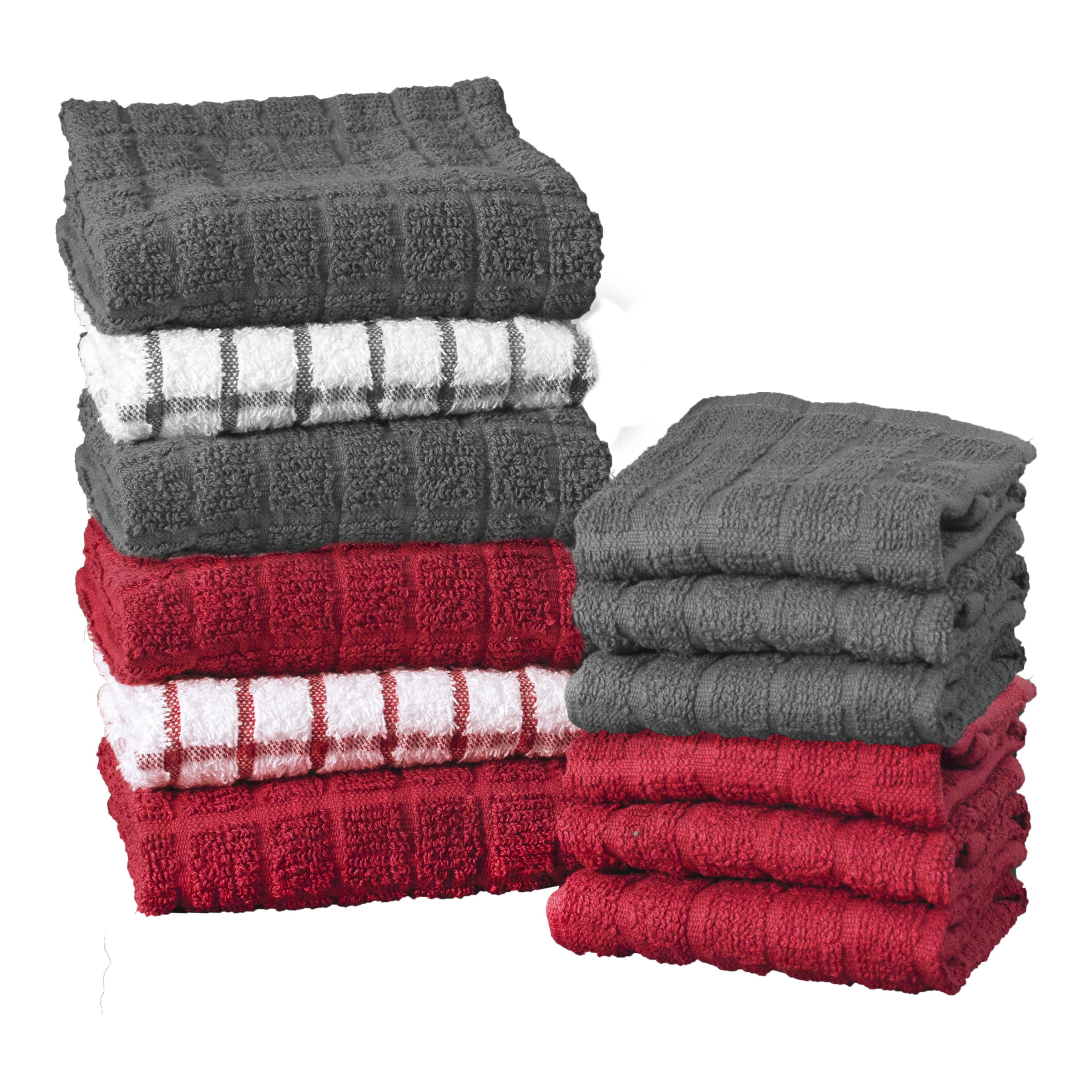 Ritz Terry Kitchen Towel and Dish Cloth Set, 095501 - Paprika/Graphite ...