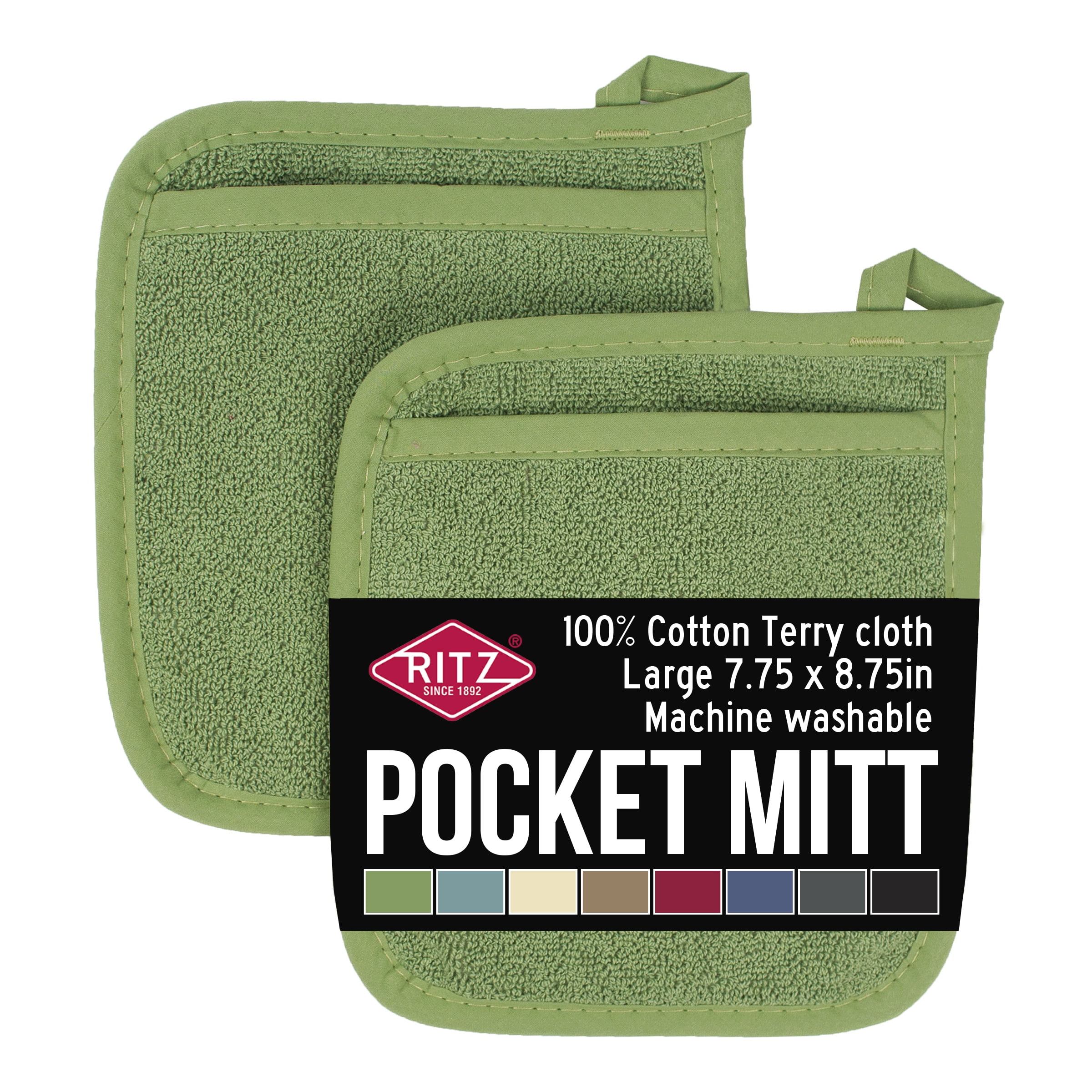 RITZ Royale Cotton Terry Pocket Mitt Set - 2-Pack Oven Hot Pads, Cactus ...