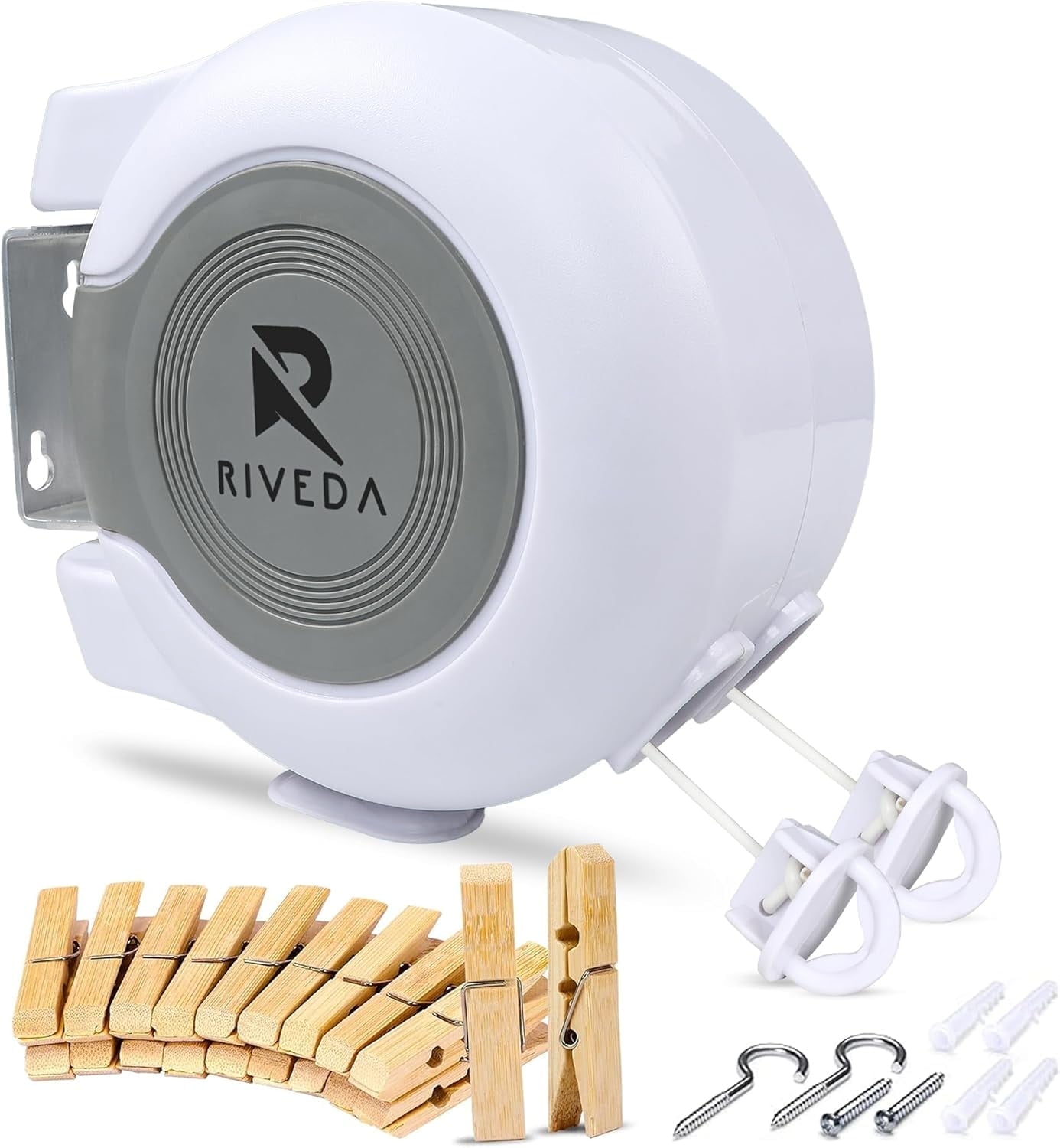 RIVEDA Retractable Double Clothesline with 24 Clothes Pins - Heavy Duty ...