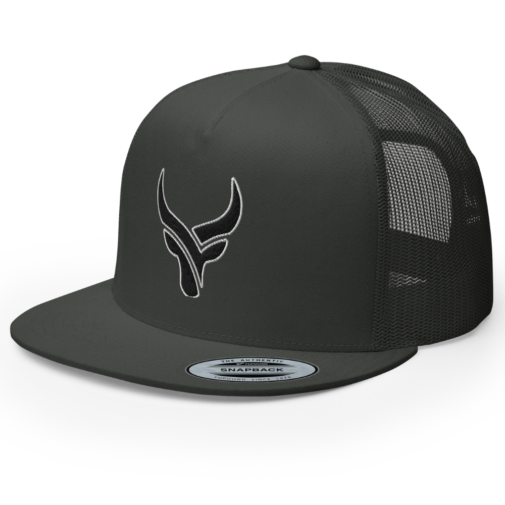 RIVEMUG Bull Head Blacken Cowboy Trucker Hat | Flat Bill High Crown ...