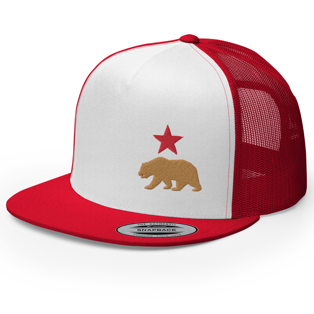 RIVEMUG California Trucker Hat Flat Bill High Crown Adjustable Bear and ...