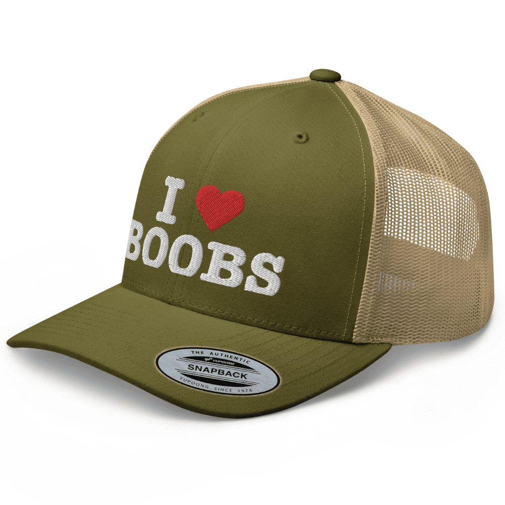 RIVEMUG I Love Boobs Embroidered Trucker Hat Curved Bill Mid Crown ...