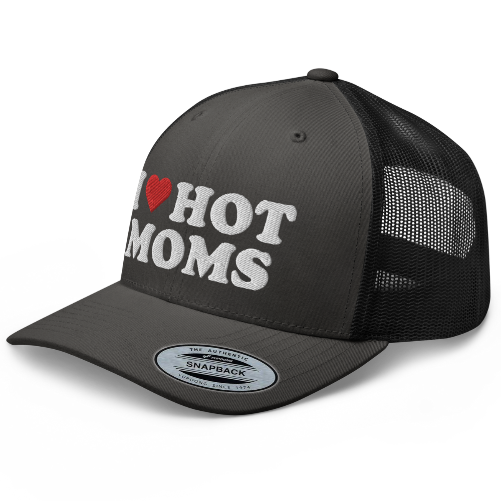RIVEMUG I Love Hot Moms Embroidered Trucker Hat Curved Bill Mid Crown ...