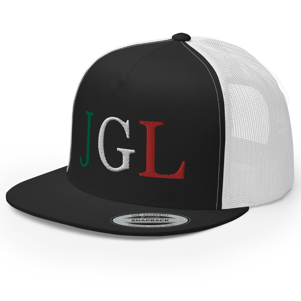 RIVEMUG JGL Tri Color Embroidered Trucker Hat Flat Bill High Crown ...