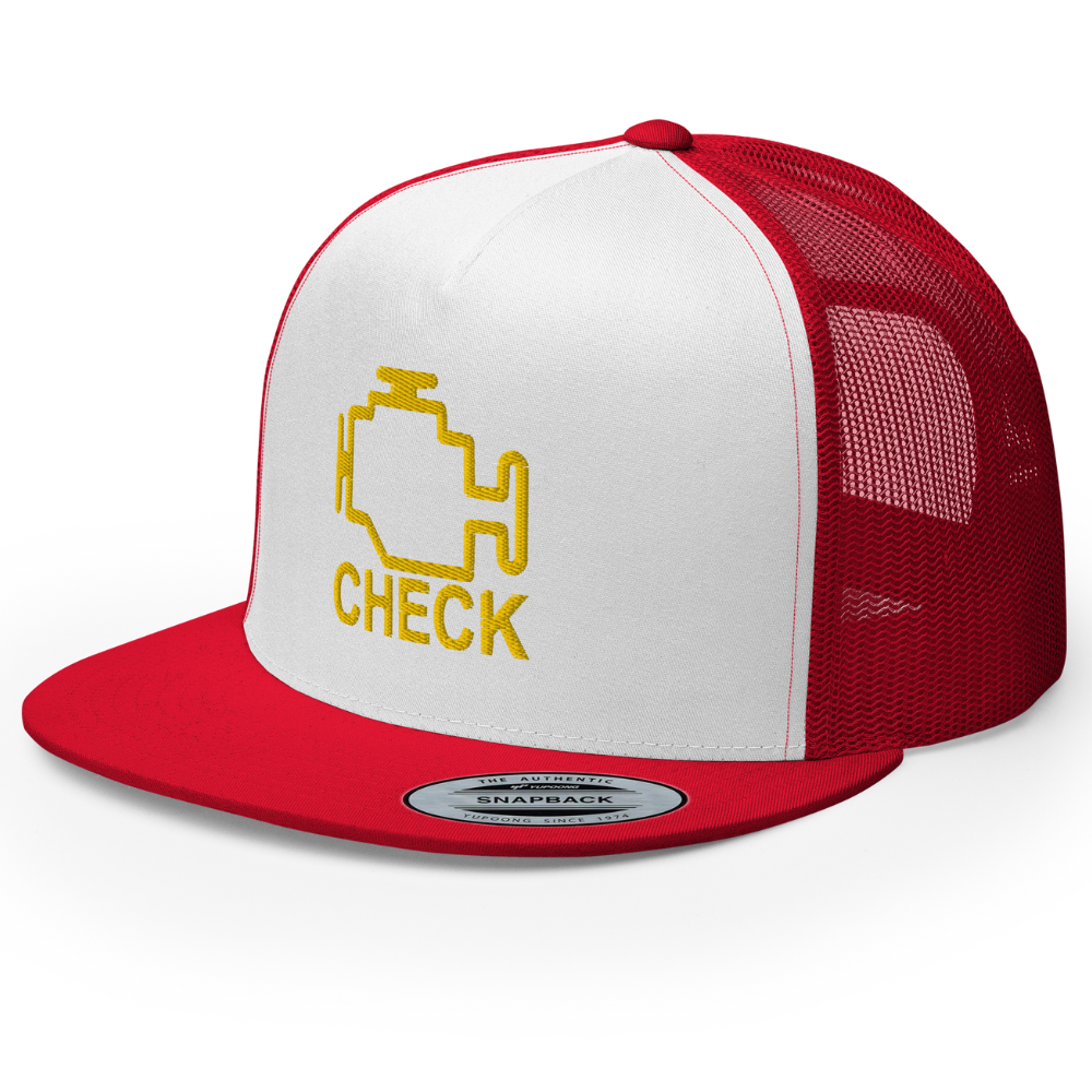 RIVEMUG NG Check Engine Flat Bill Trucker Hat High Crown Adjustable Cap ...