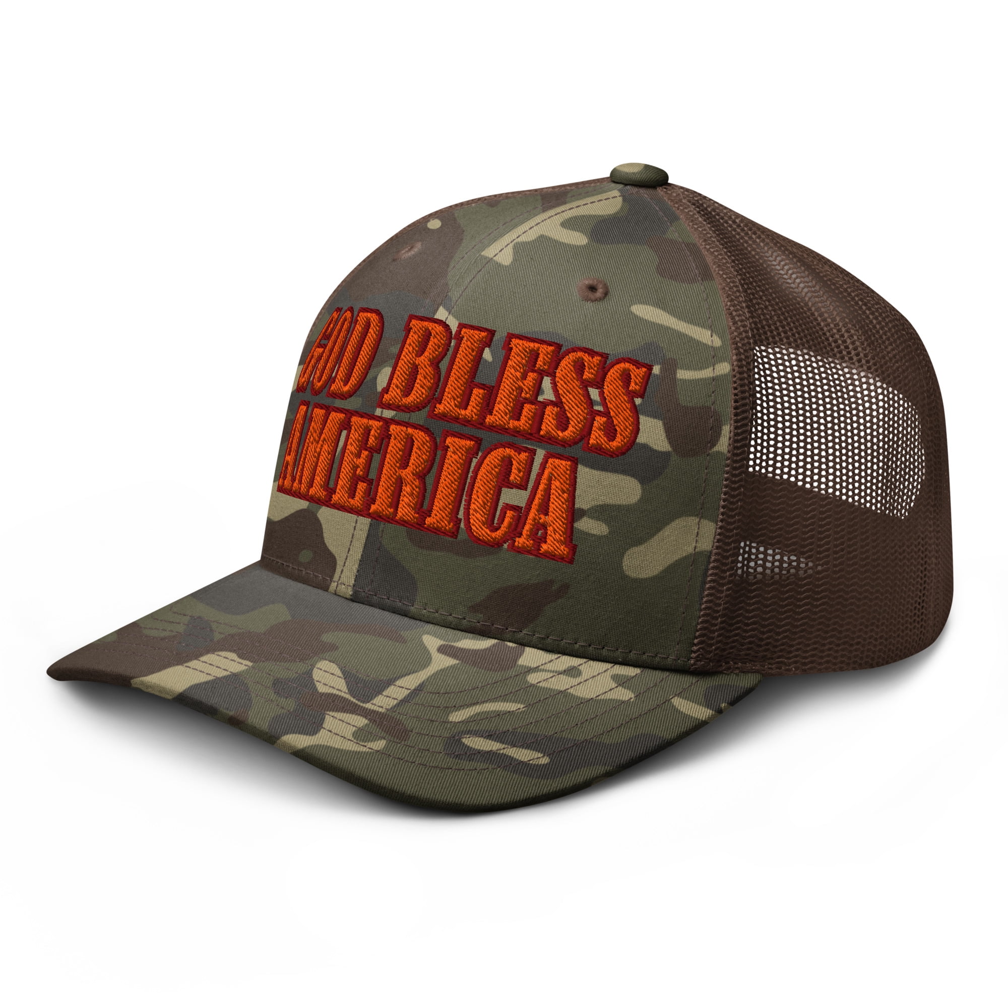 RIVEMUG NX God Bless America Embroidered Curved Bill Camouflage Trucker ...