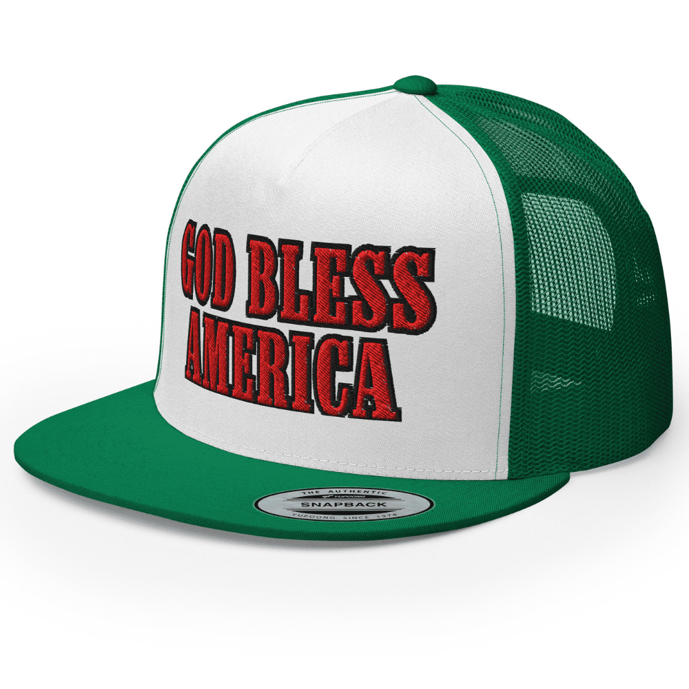 RIVEMUG NX God Bless America Embroidered Flat Bill Trucker Hat High ...
