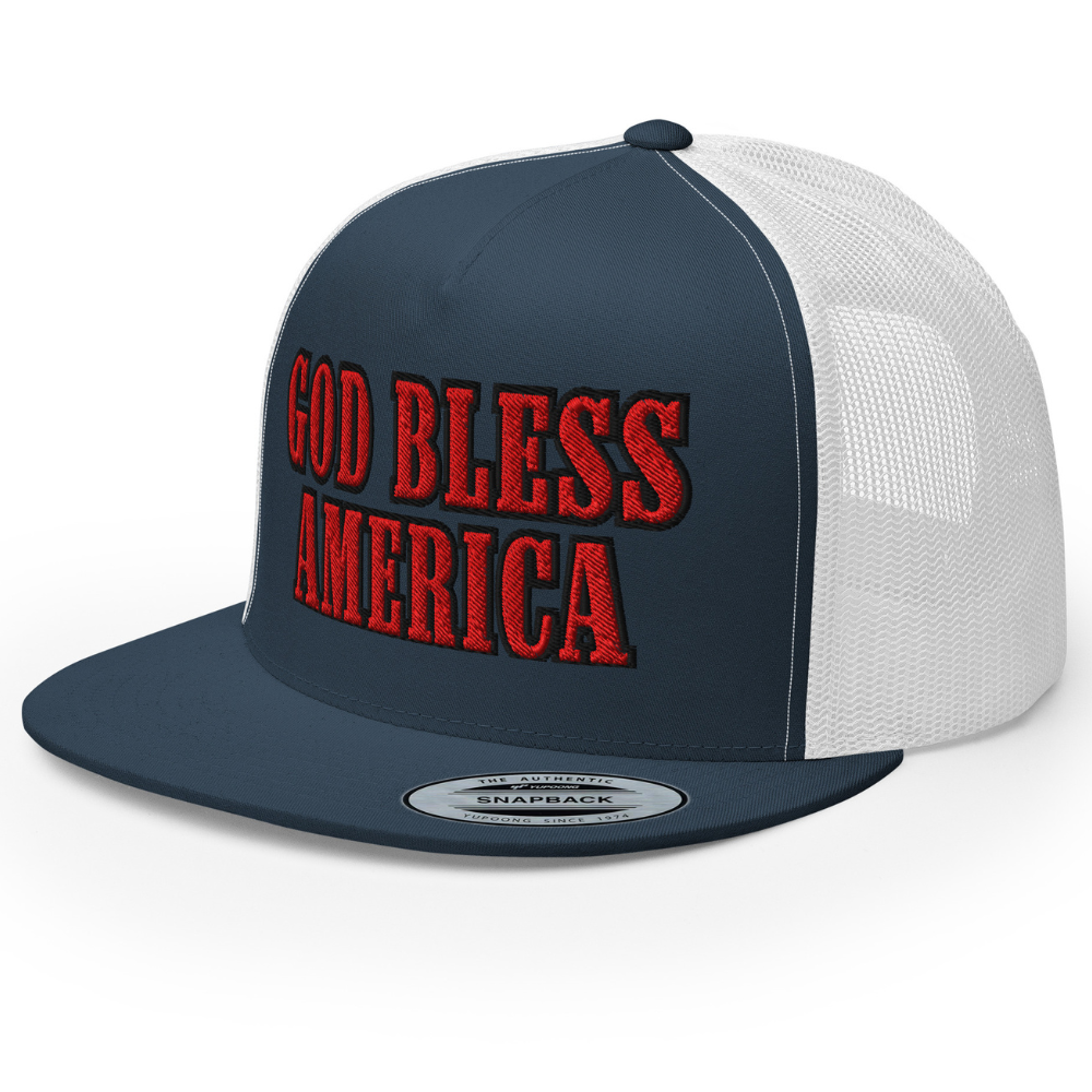 RIVEMUG NX God Bless America Embroidered Flat Bill Trucker Hat High ...