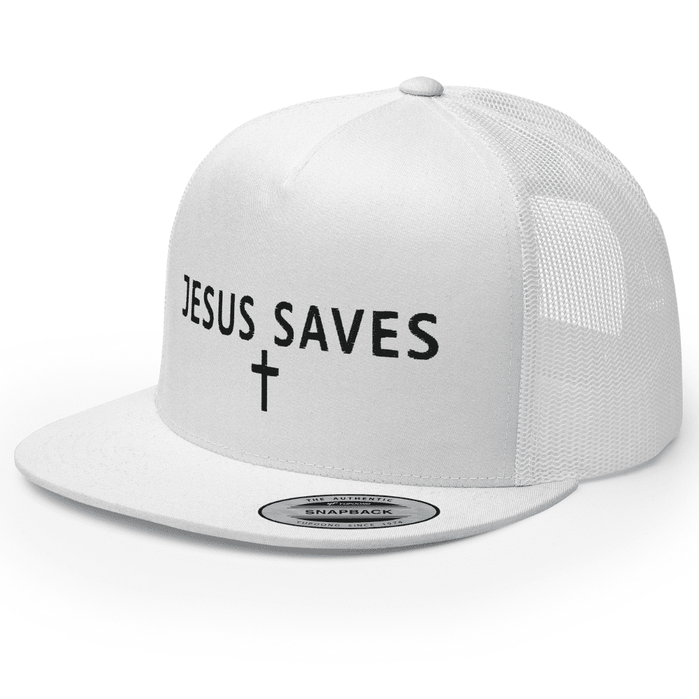 RIVEMUG NX Jesus Saves Cross Embroidered Flat Bill Trucker Hat High ...