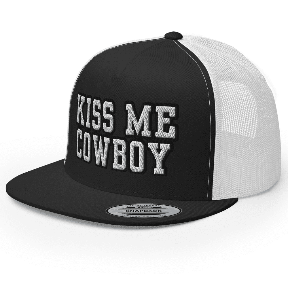 RIVEMUG NX Kiss Me Cowboy Embroidered Flat Bill Trucker Hat High Crown ...
