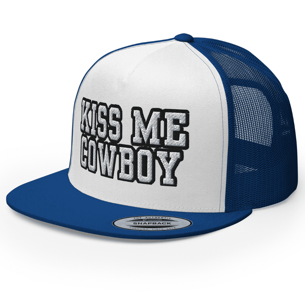 RIVEMUG NX Kiss Me Cowboy Embroidered Flat Bill Trucker Hat High Crown ...