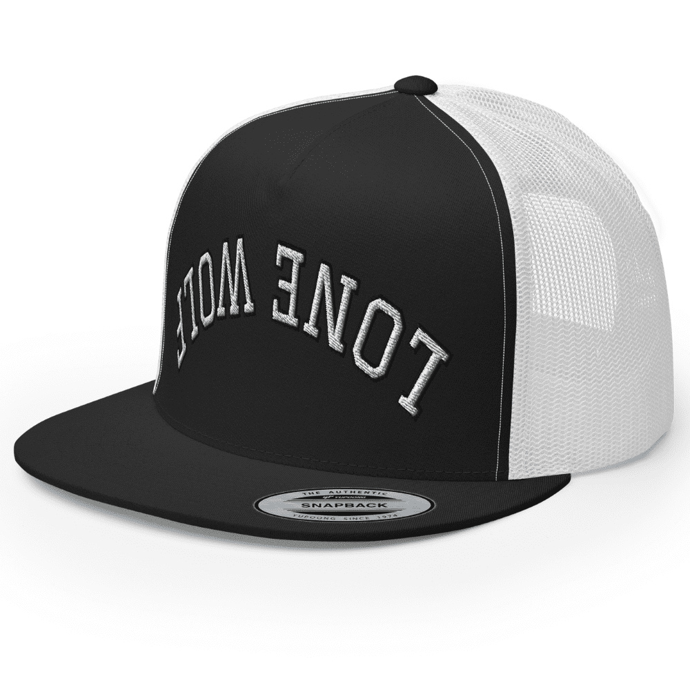 RIVEMUG NX Lone Wolf Upside Down Embroidered Flat Bill Trucker Hat High ...