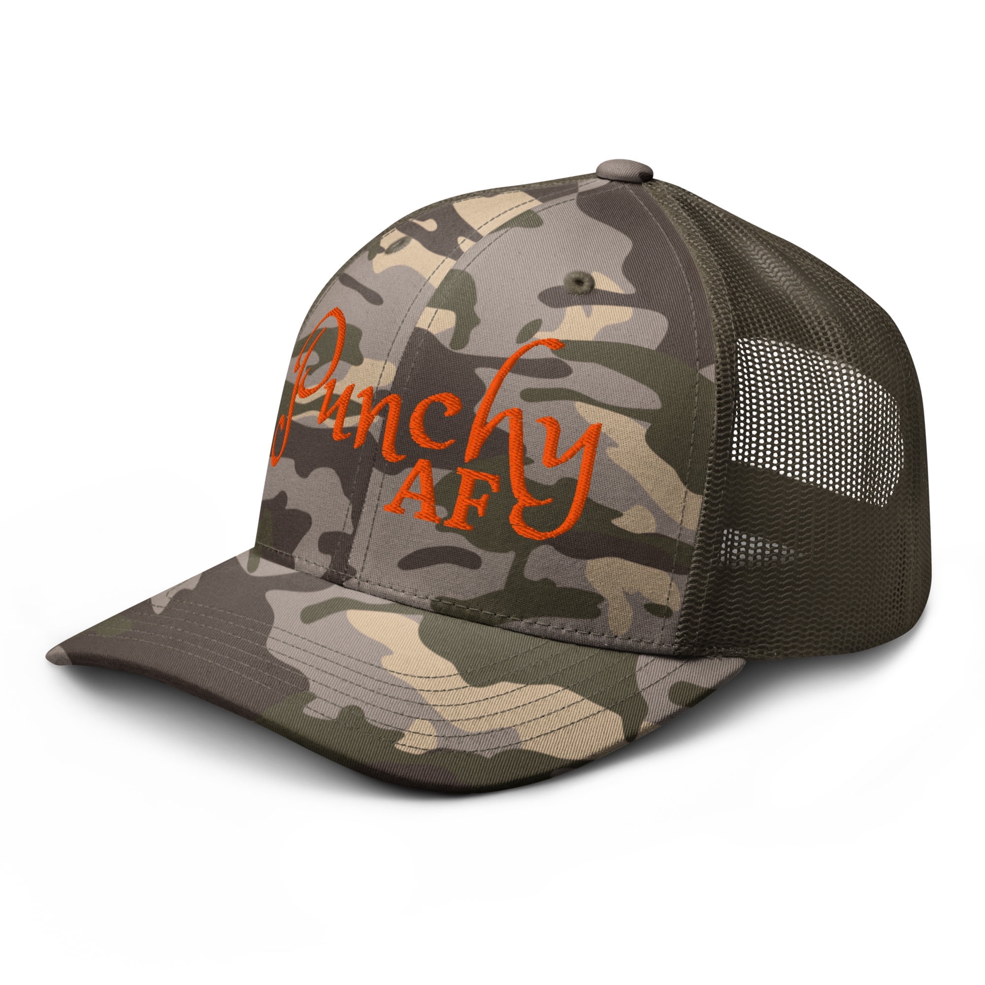 RIVEMUG NX Punchy AF Rodeo Embroidered Curved Bill Camouflage Trucker Hat Low Crown Snapback ...