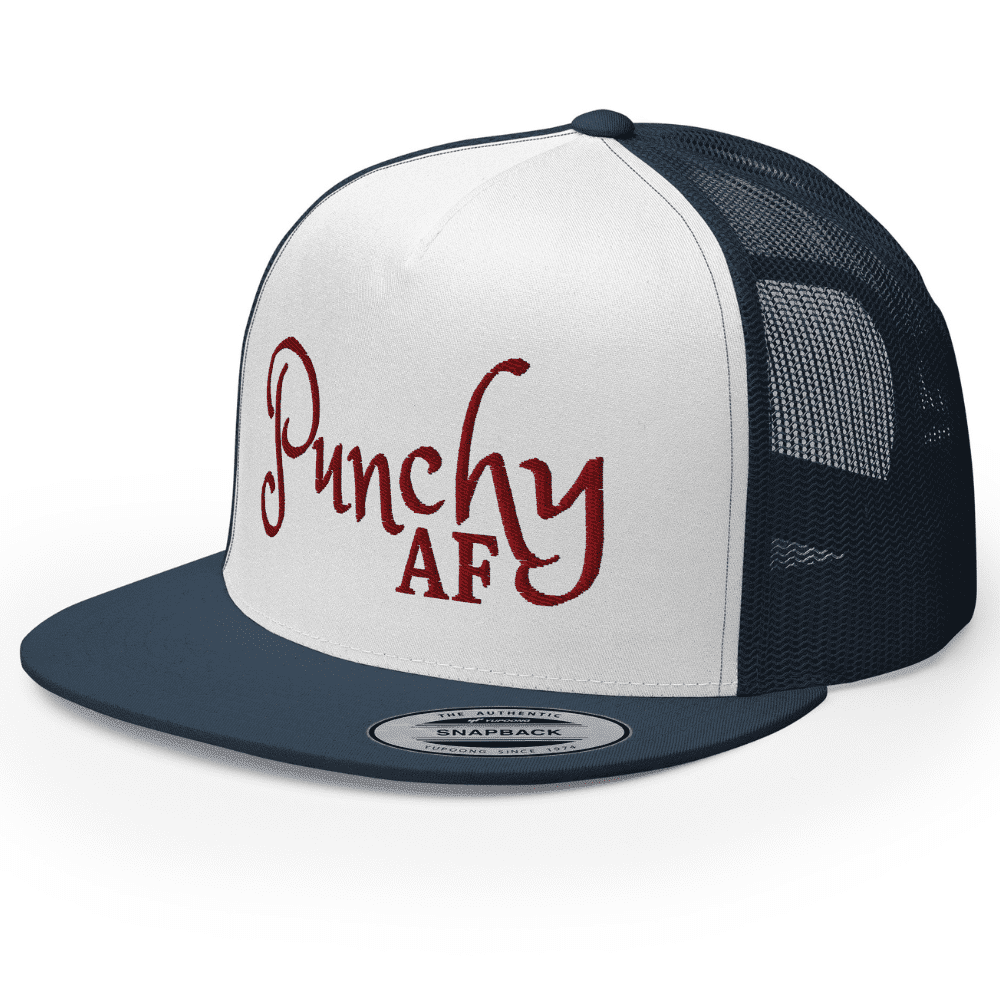 RIVEMUG NX Punchy AF Rodeo Embroidered Flat Bill Trucker Hat High Crown ...