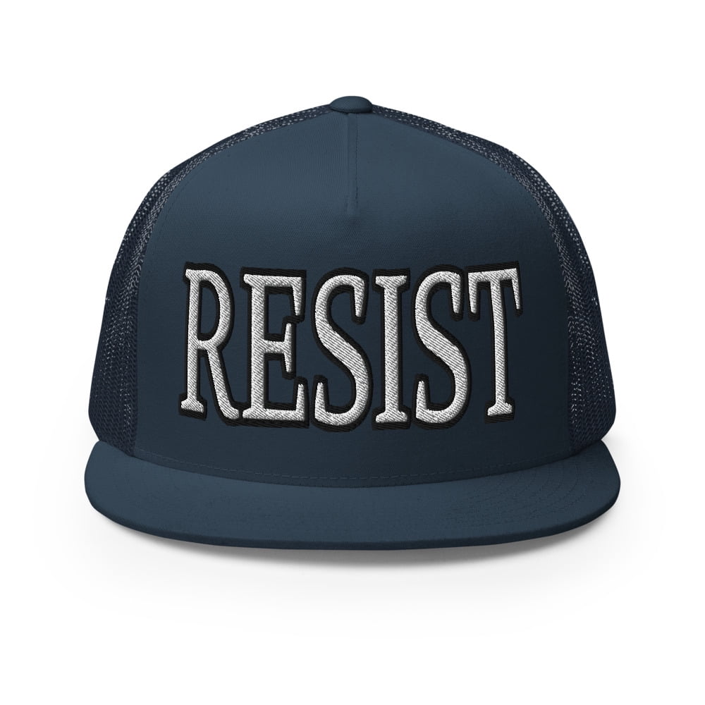 RIVEMUG NX Resist Embroidered Flat Bill Trucker Hat High Crown Adjustable Cap (Navy) - Walmart.com