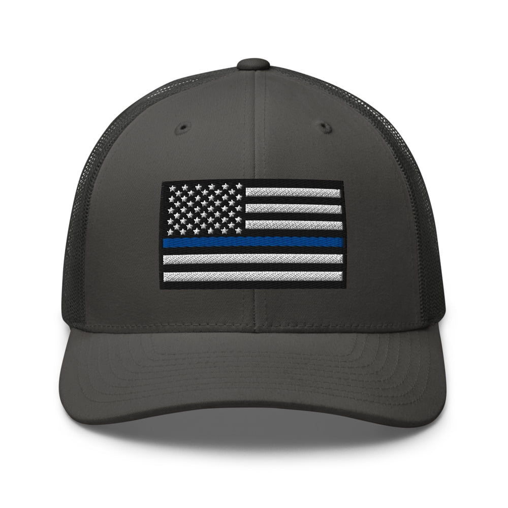RIVEMUG NX Thin Blue Line American Flag Embroidered Curved Bill Trucker ...