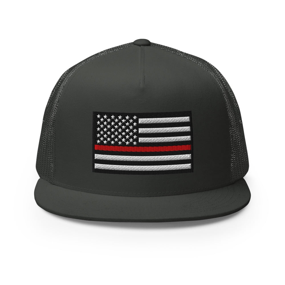 RIVEMUG NX Thin Red Line American Flag Embroidered Flat Bill Trucker ...