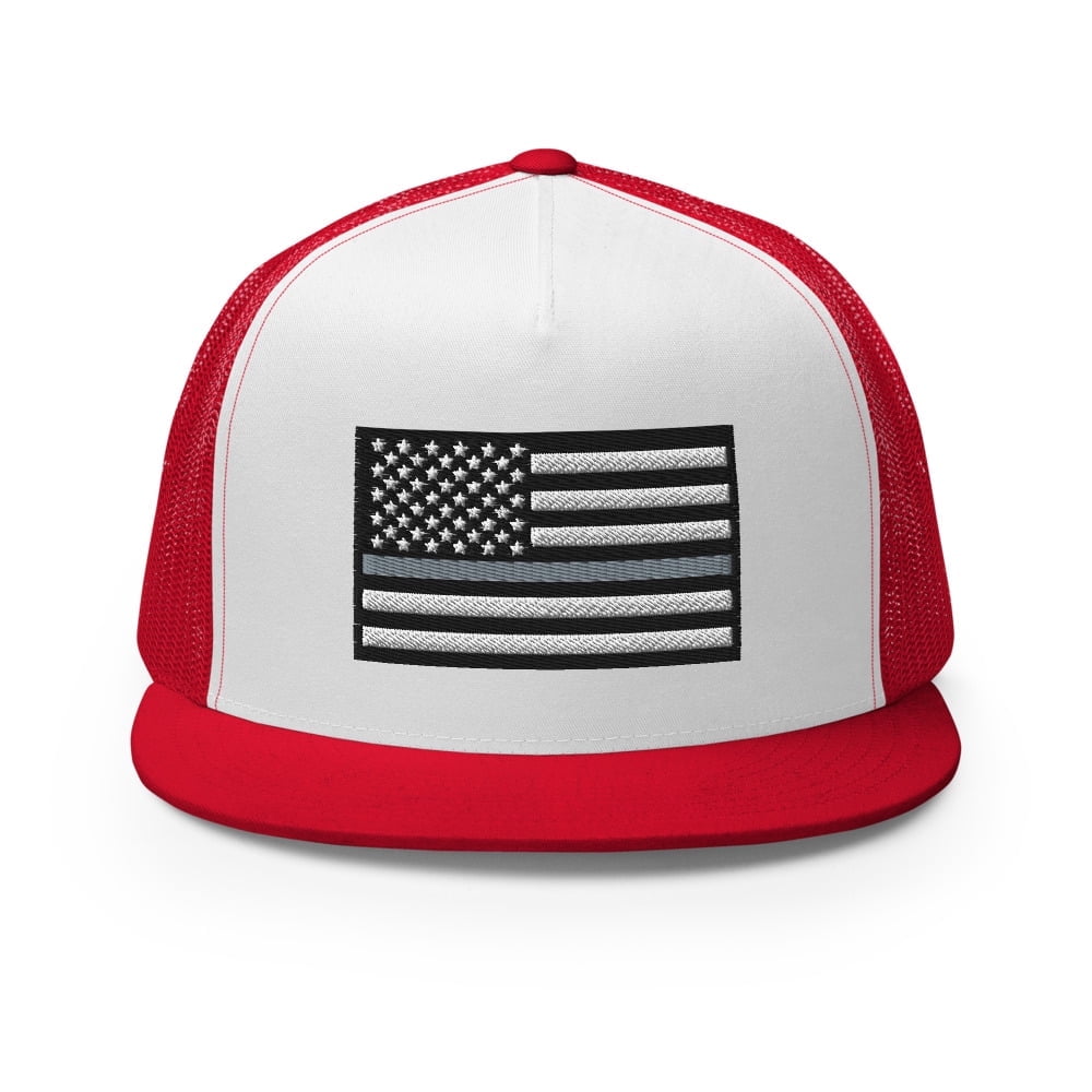 RIVEMUG NX Thin Silver Line American Flag Embroidered Flat Bill Trucker ...