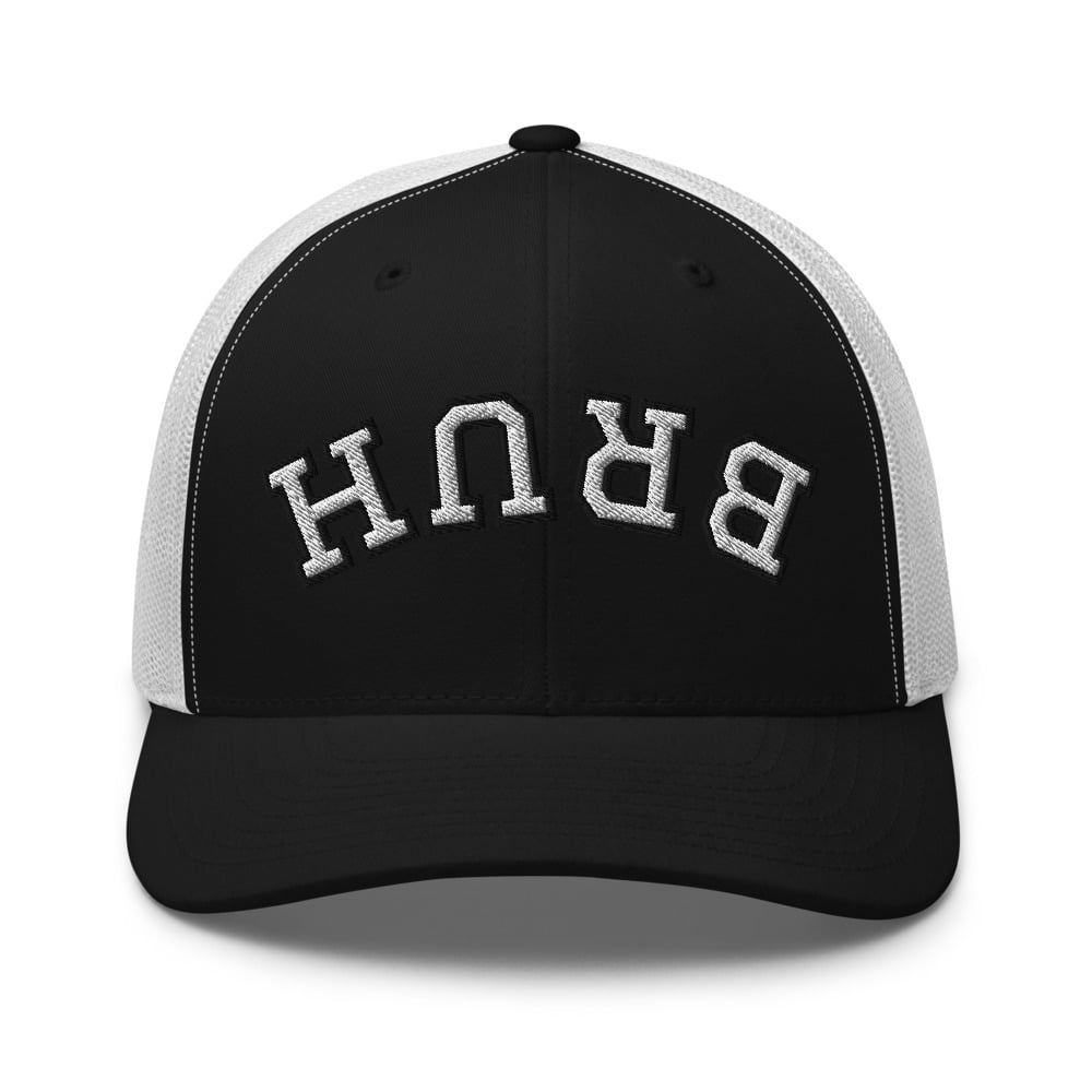 RIVEMUG NX Upside Down Bruh Embroidered Curved Bill Trucker Hat Mid ...