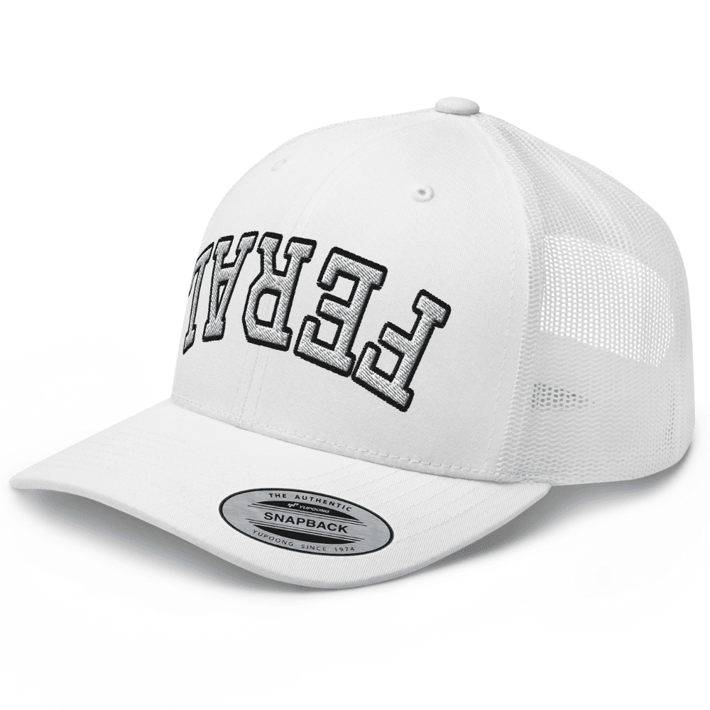 RIVEMUG NX Upside Down Feral Trucker Hat Embroidered Curved Bill Mid Crown Adjustable Cap (White ...