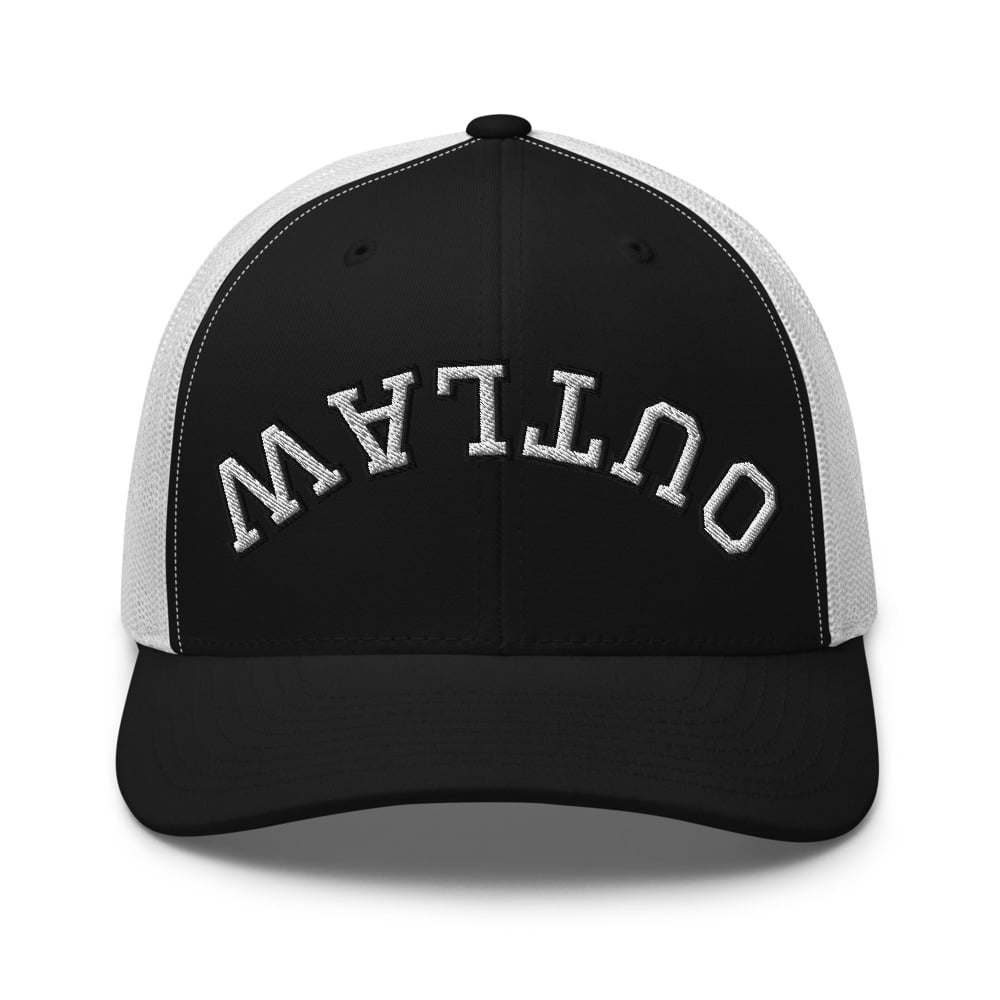 RIVEMUG NX Upside Down Outlaw Embroidered Curved Bill Trucker Hat Mid ...