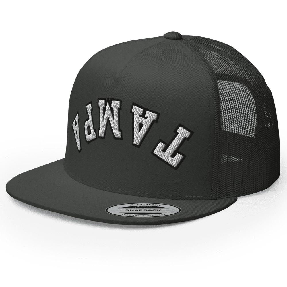 RIVEMUG NX Upside Down Tampa Embroidered Flat Bill Trucker Hat High Crown Snapback Cap (Charcoal ...