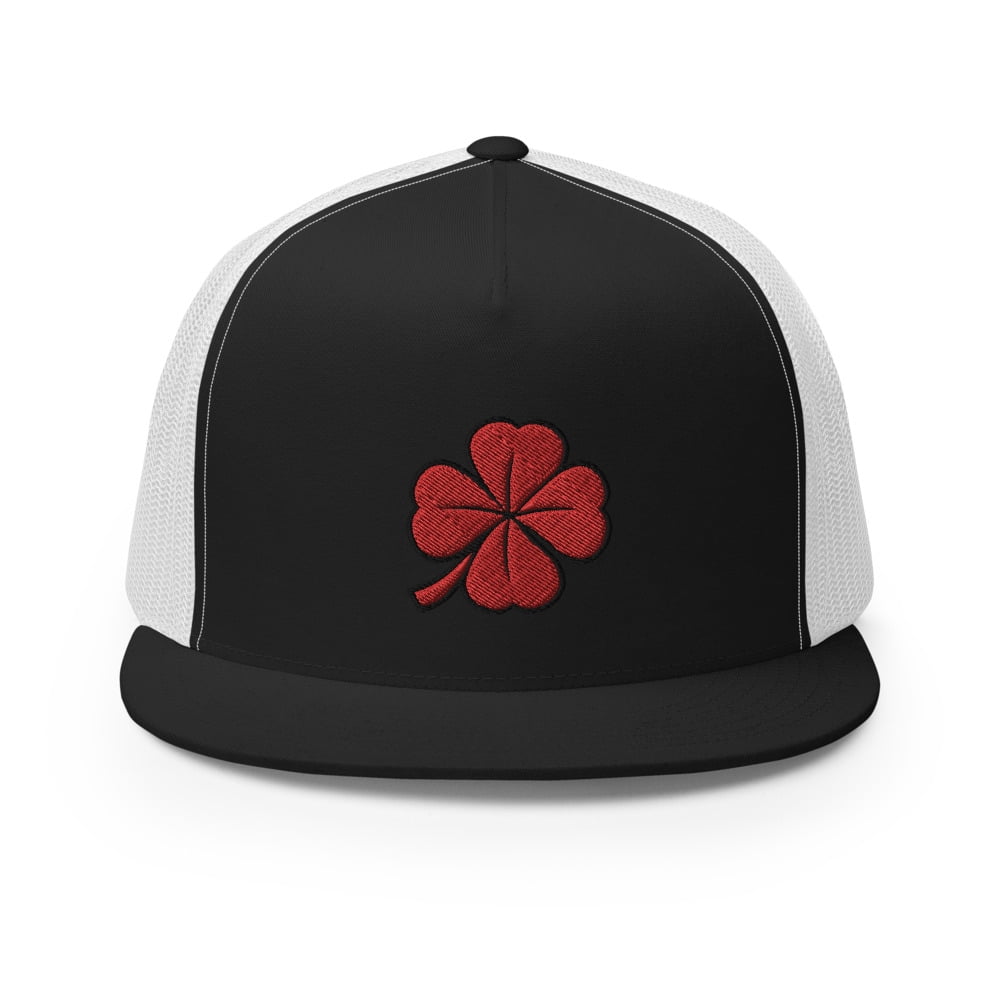 RIVEMUG Red Clover Flat Bill Trucker Hat High Crown Adjustable Four ...