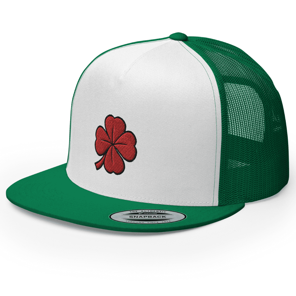 RIVEMUG Red Clover Flat Bill Trucker Hat High Crown Adjustable Four ...