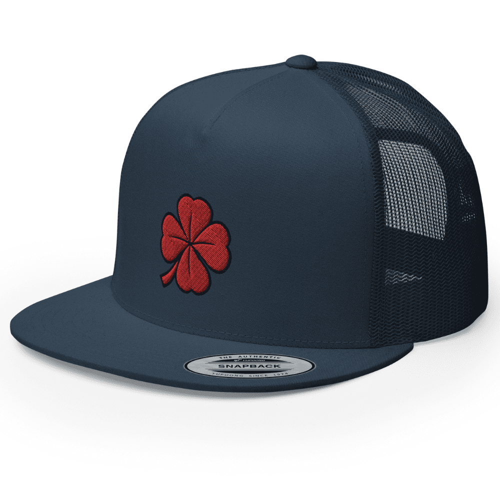 RIVEMUG Red Clover Flat Bill Trucker Hat High Crown Adjustable Four ...