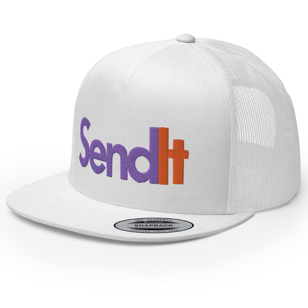 RIVEMUG Send It Trucker Hat Flat Bill High Crown Adjustable Cap (White ...