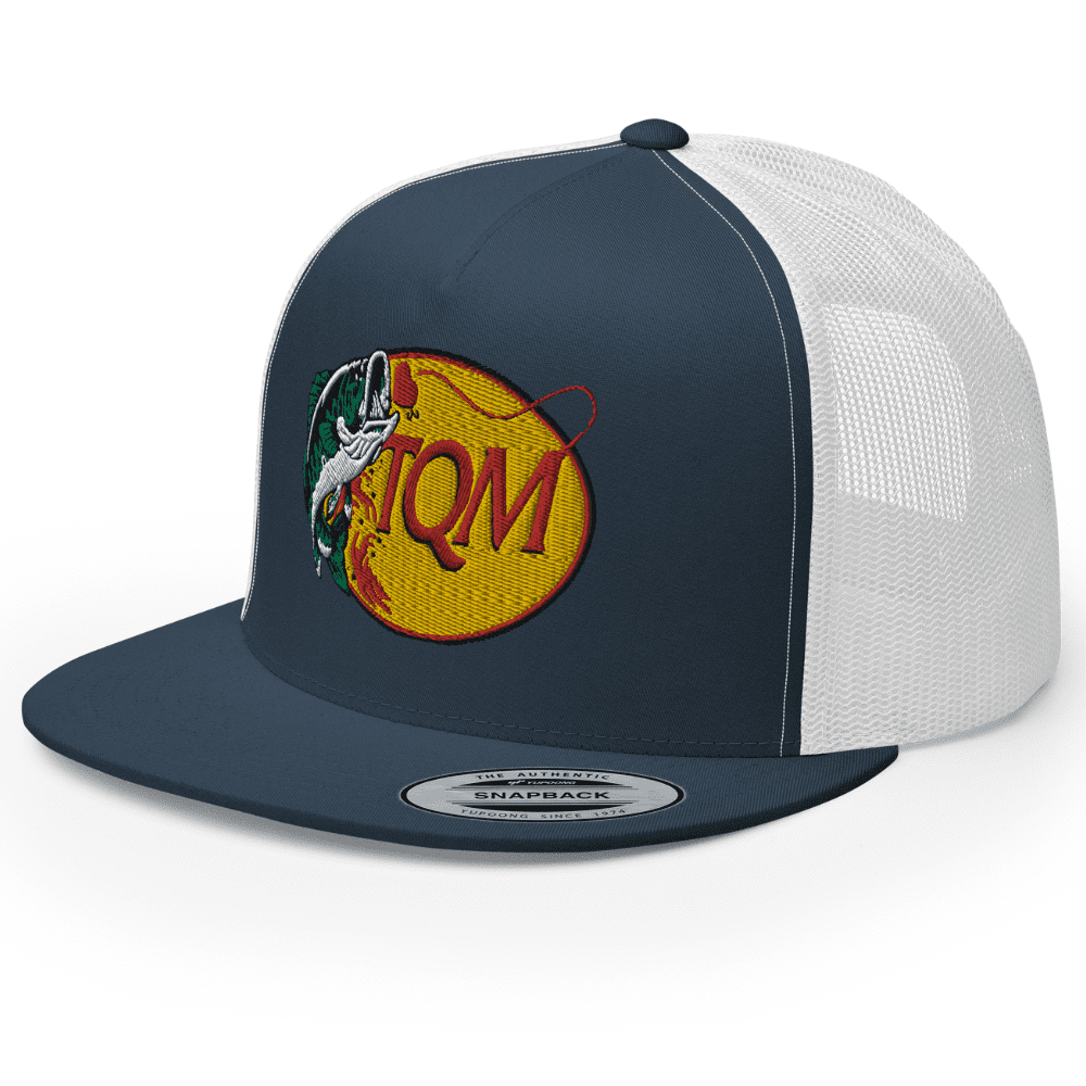 RIVEMUG TQM Embroidered Flat Bill Trucker Hat High Crown Adjustable ...