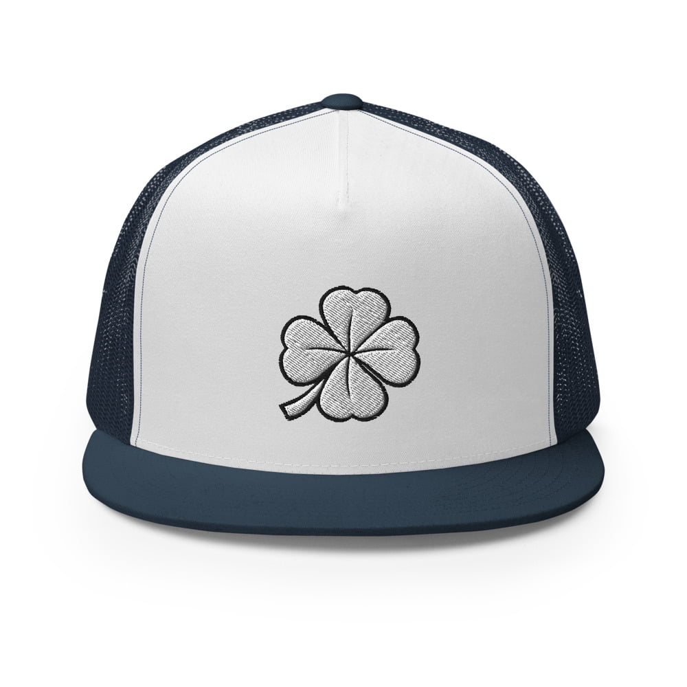 RIVEMUG White Clover Flat Bill Trucker Hat High Crown Adjustable Four ...