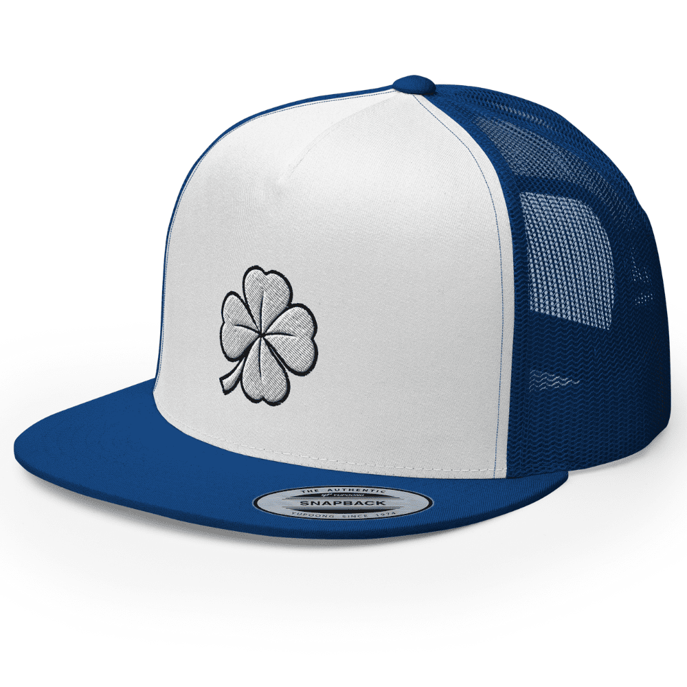 RIVEMUG White Clover Flat Bill Trucker Hat High Crown Adjustable Four ...