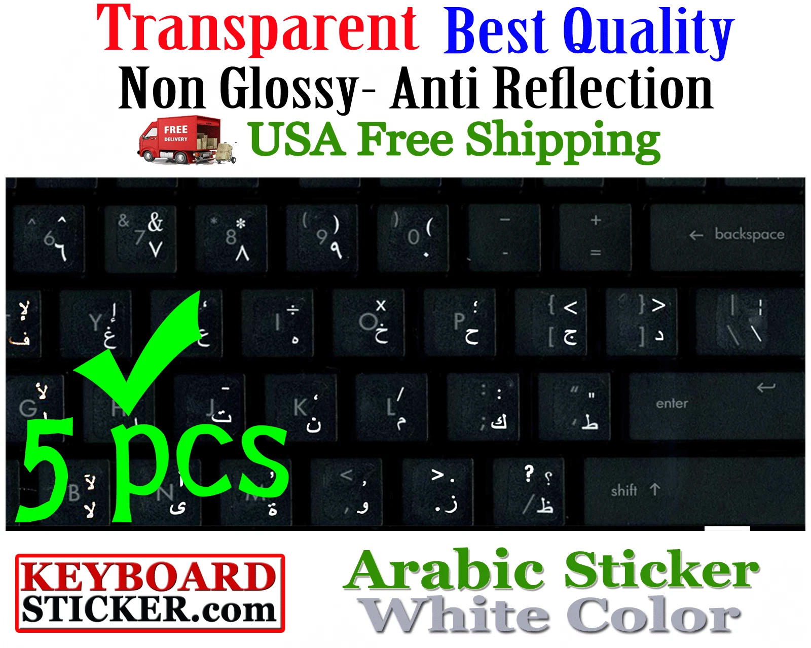 RIVEN- Arabic Keyboard Sticker Transparent White Letters Printed In ...