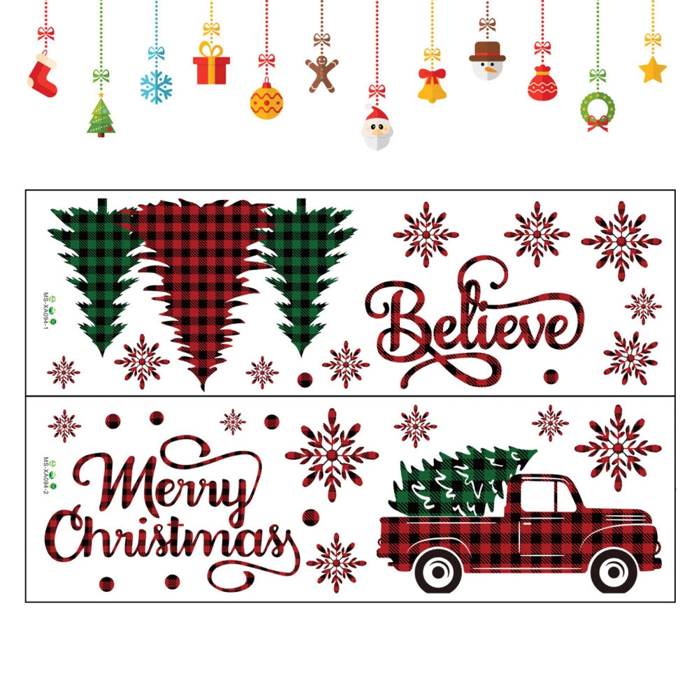 RIVEN- Christmas Window Cling Sticker With Unique Red Green Trees Snow ...