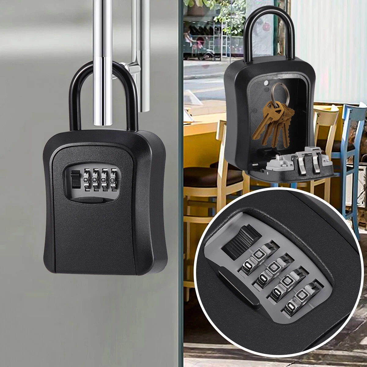 RIVEN- Key Lock Box 4 Digit Combination Hanging Storage Lockbox Safe ...