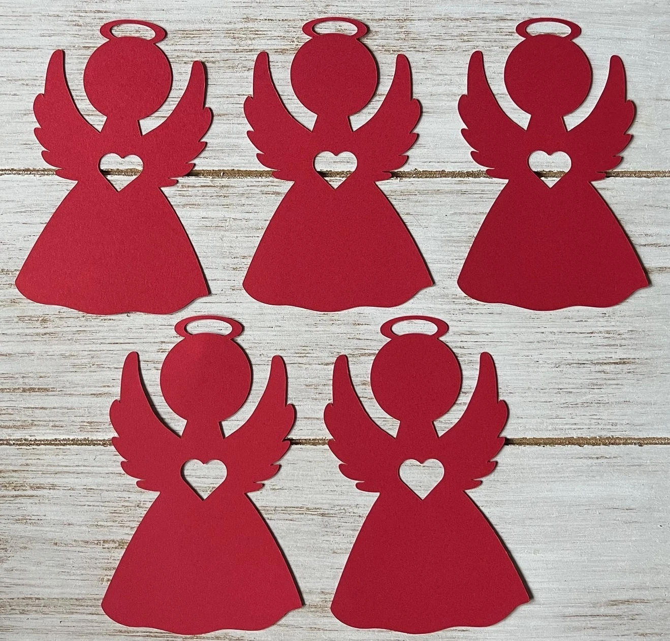 RIVEN- Red Paper Angels With Heart Cut Outs Die Cuts Holiday Crafts Set ...