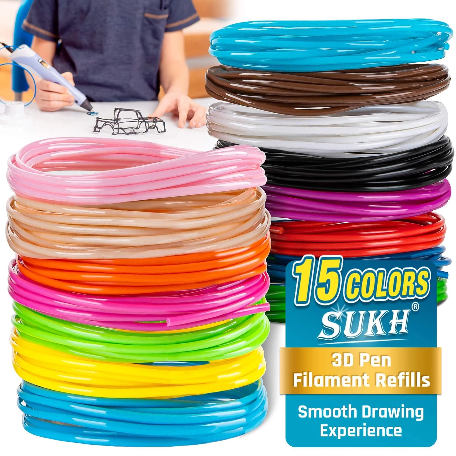 RIVEN- Sukh 15 Colors 3D Pen Filament Refills - 1.75Mm 3D Pen Pla ...